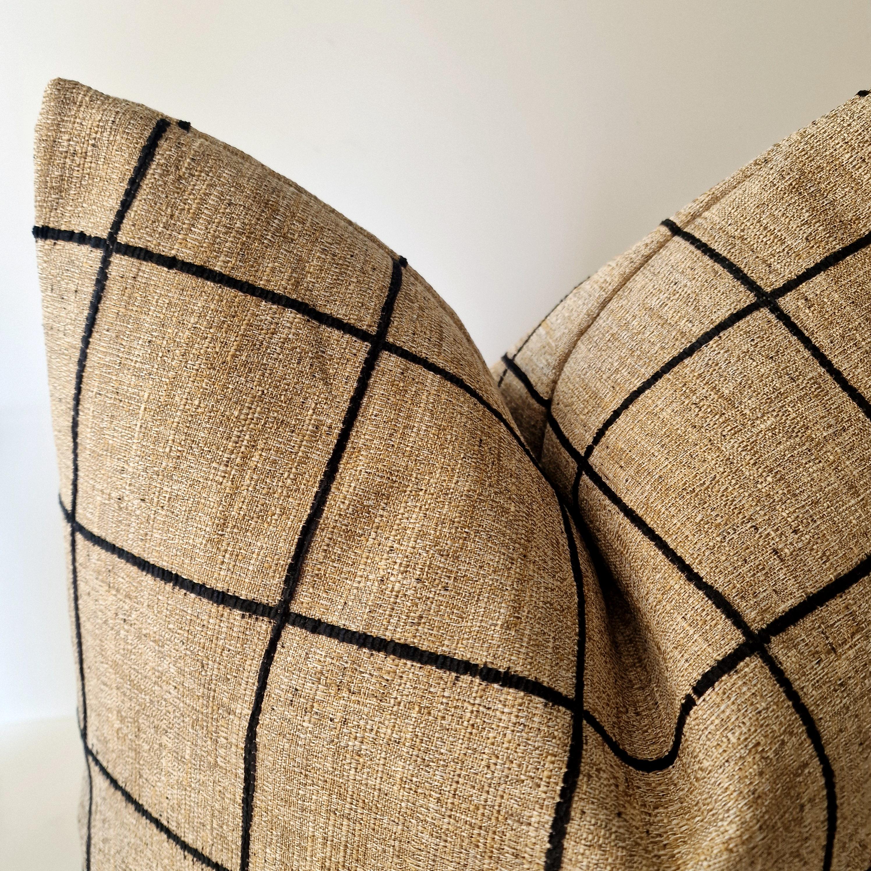 Tan Windowpane Pillow Cover: Black Beige Plaid, Farmhouse Cushion - Etsy