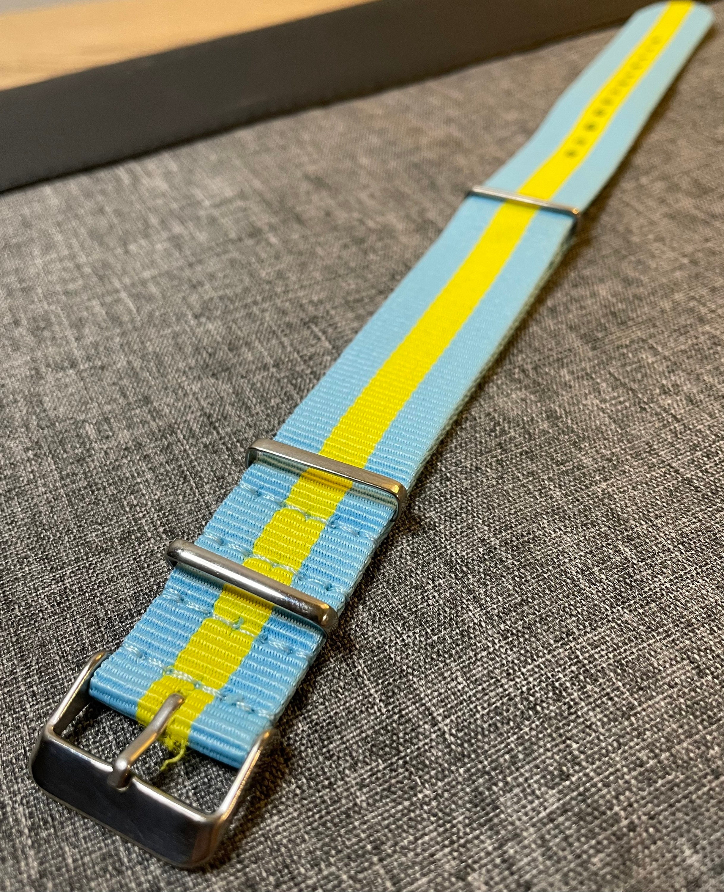 Basic Nylon Military Loop Watch Strap / Sky Blue Yellow Stripe 20mm ...