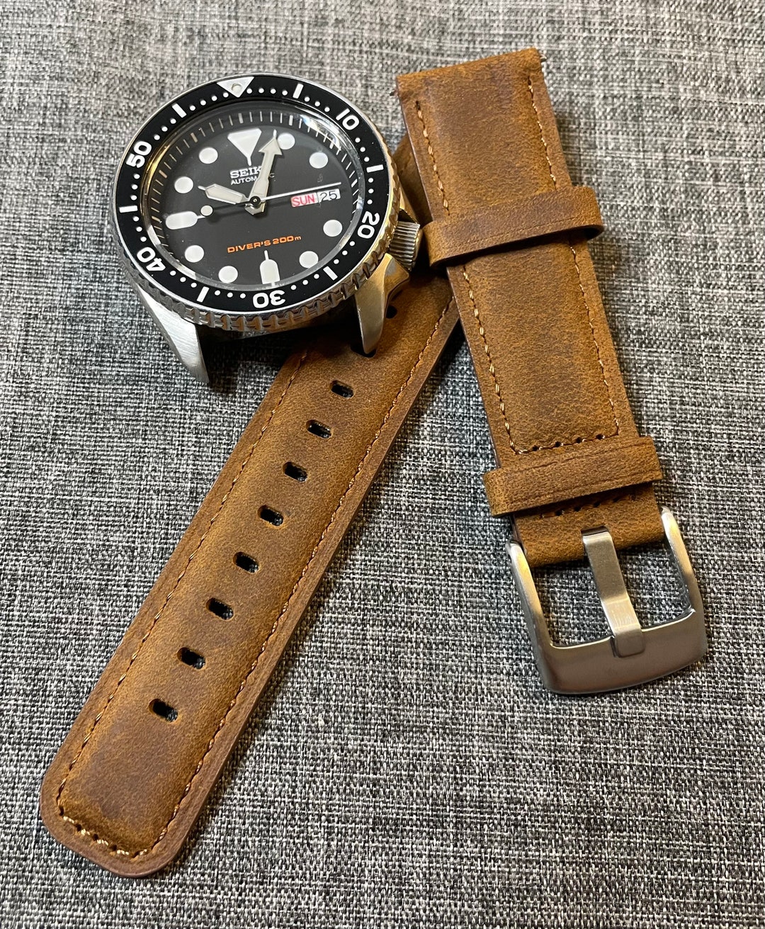 Premium Tanned Leather Stitched Watch Strap / Light Brown / 20mm/22mm ...