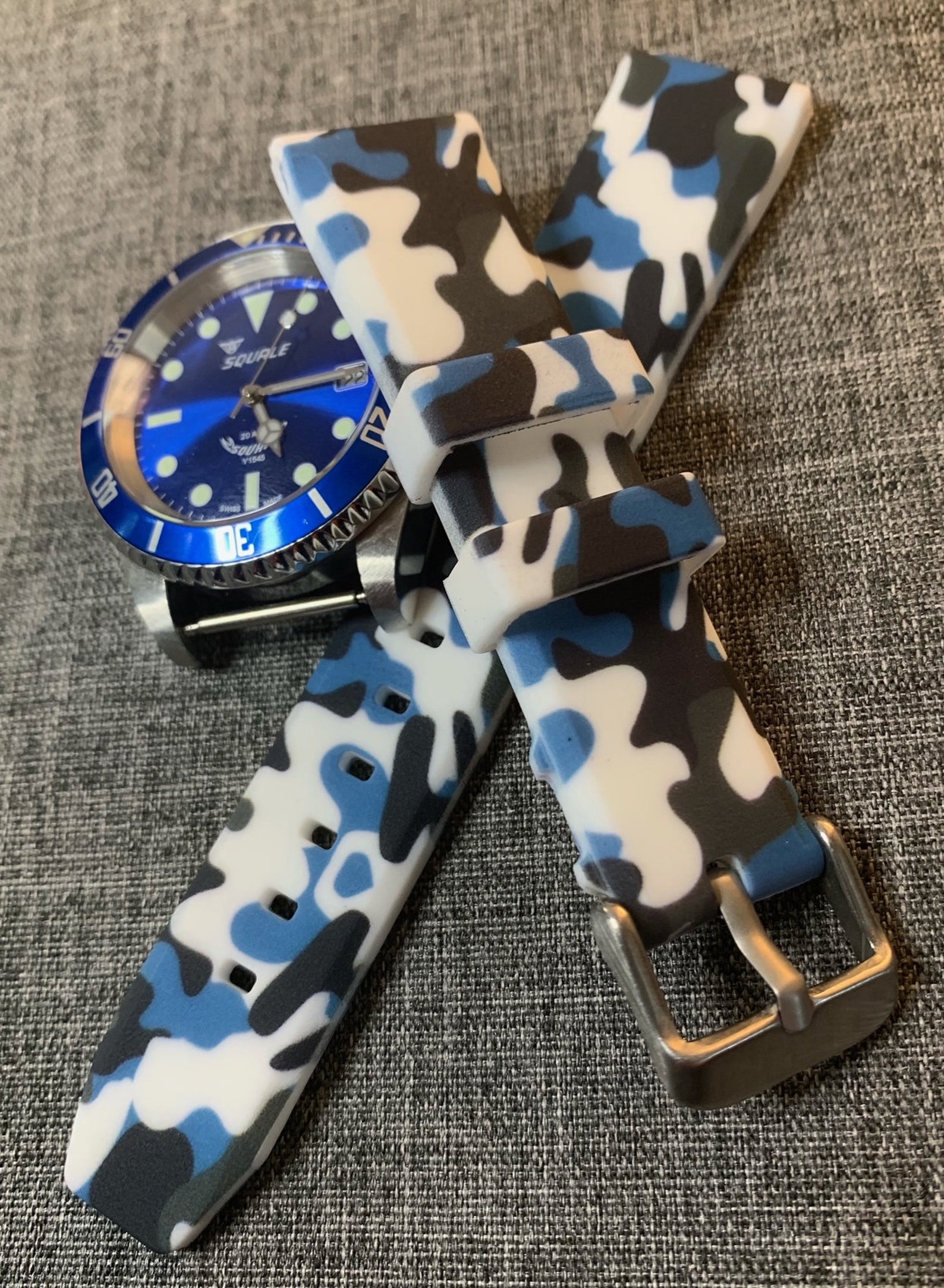 Silicone Sports Watch Strap / Blue Camouflage / Stainless - Etsy