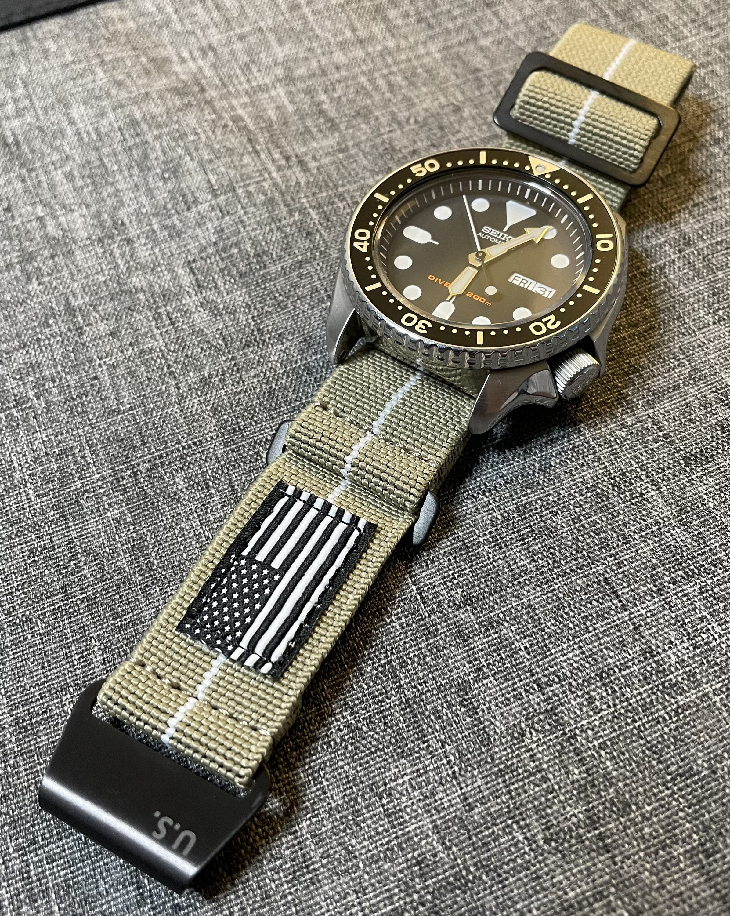 US Military / Marine Nationale Nylon Watch Strap / PVD Black Steel ...