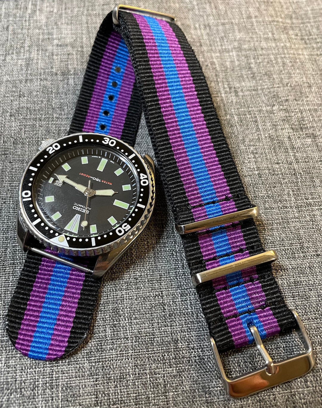 Basic Nylon Military Loop Watch Strap / Black Purple Blue - Etsy