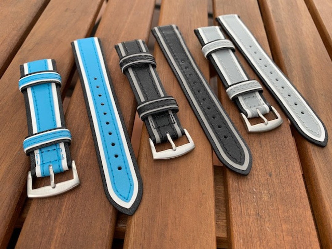 Premium Vintage Rally Leather Watch Strap / Tri-colours / Stainless ...