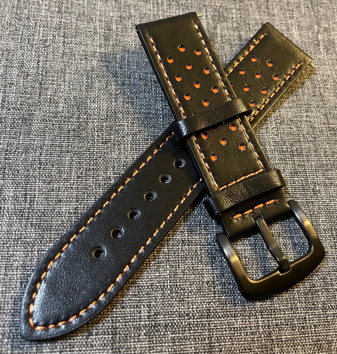 Leather Sports Watch Strap Duel Colour Black / Orange - Etsy Australia