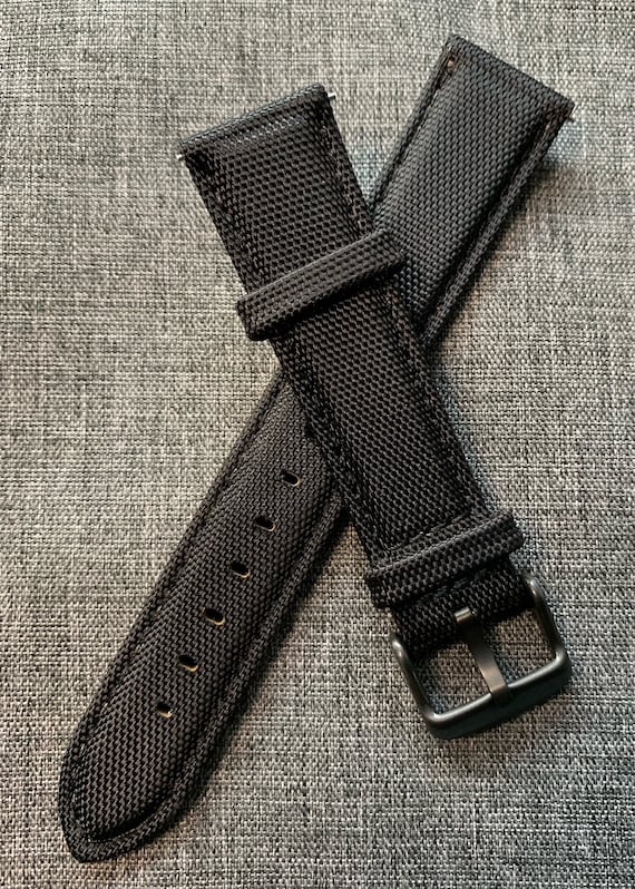 Premium Sailcloth Leather Stitched Watch Strap / Black / Quick | Etsy