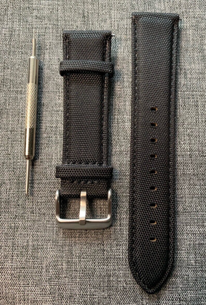 Sailcloth Leather Stitched Watch Strap / Black / Quick Release | Etsy