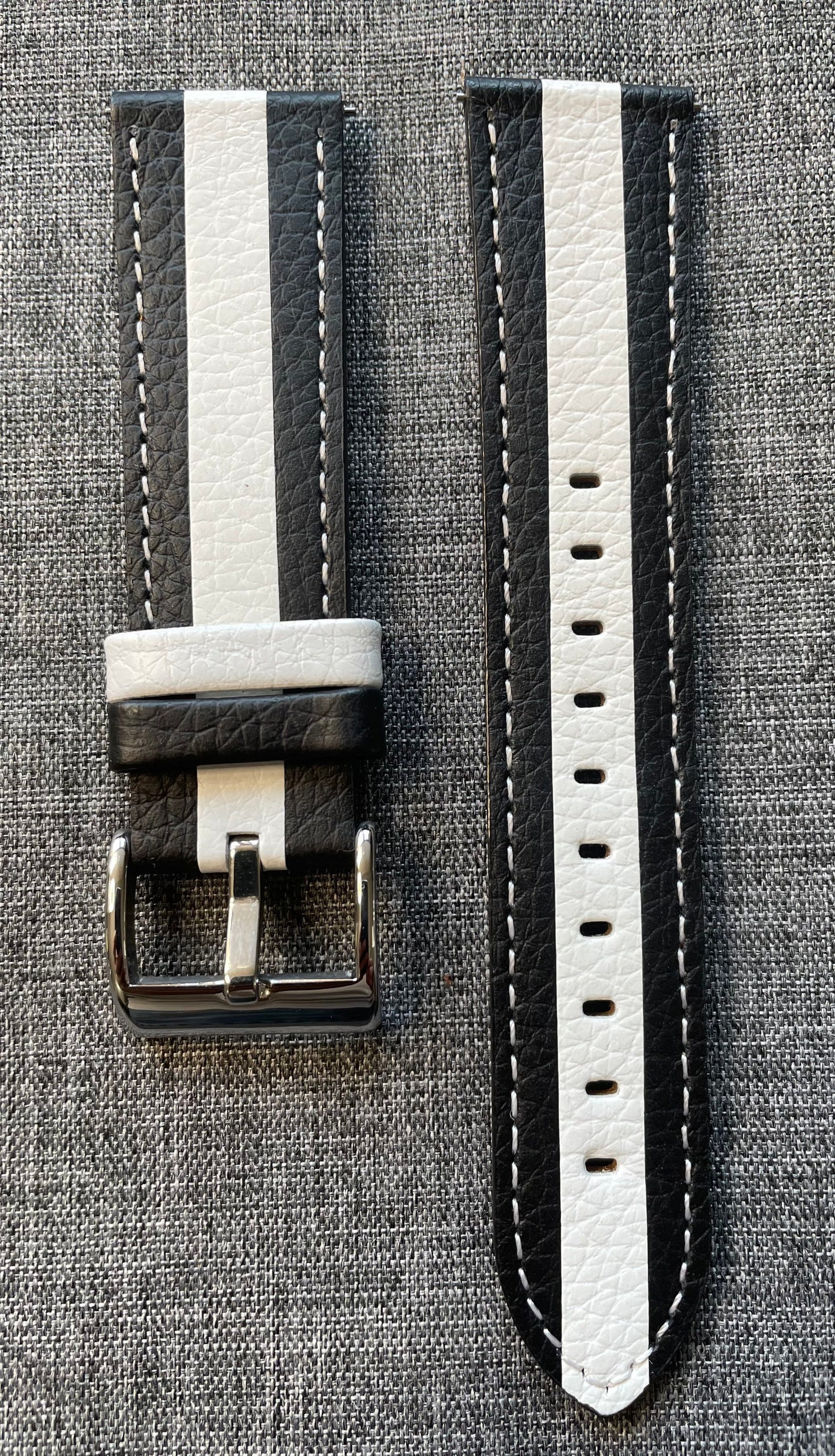 Top Grain Quality Leather / Rally Style Watch Strap / Black White ...