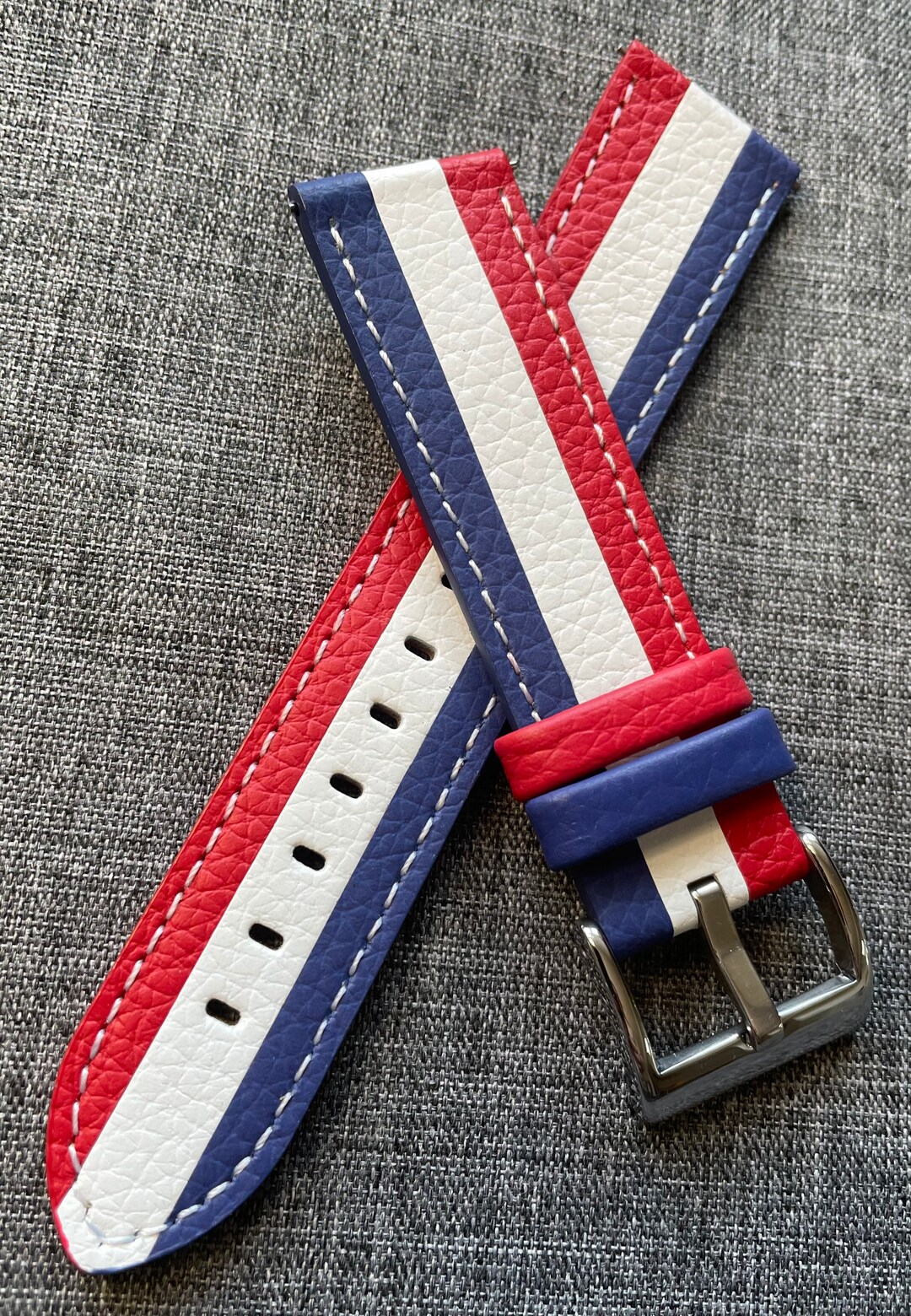 Top Grain Quality Leather / Rally Style Watch Strap / Patriotic Red ...