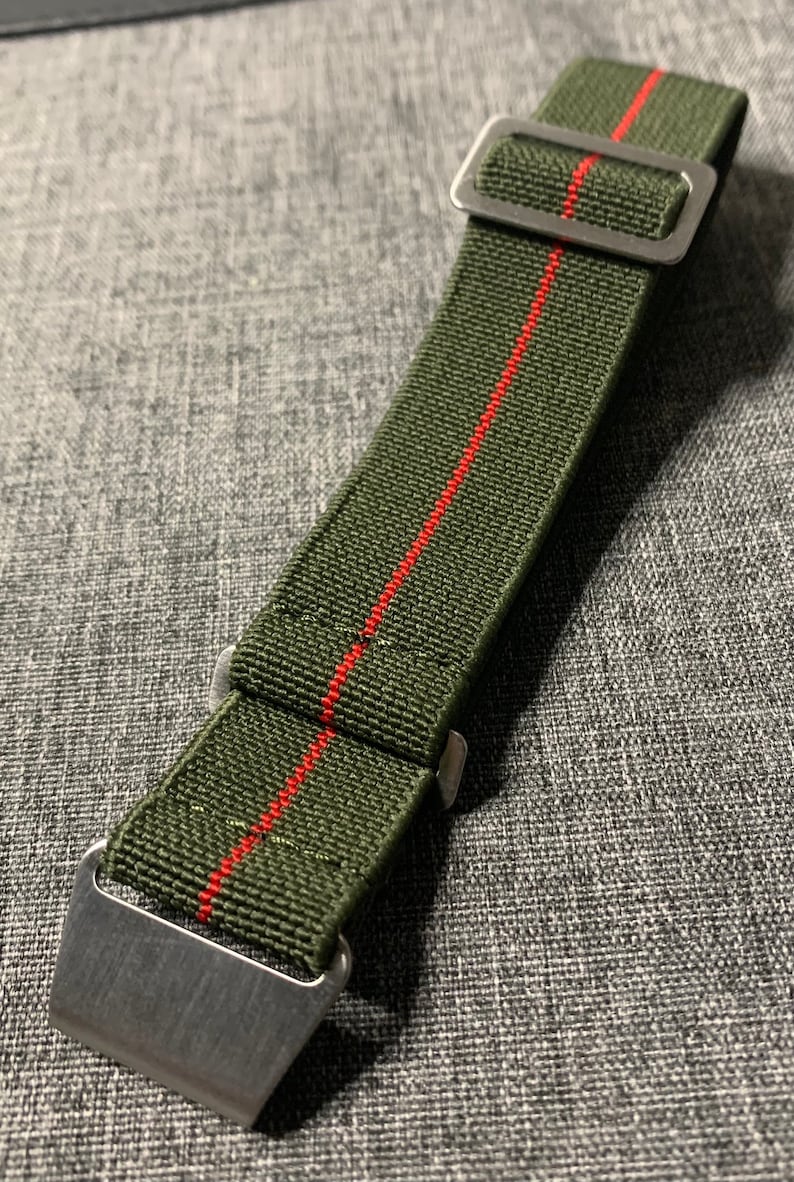 French Marine Nationale Nylon Watch Strap / Military Green - Red Stripe ...