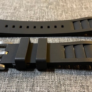 3rd Gen FKM Premium Rubber Ridge Design Watch Strap Black 20/22mm ...