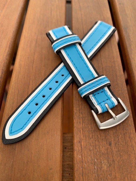 Premium Leather Racing Rally Watch Strap / Blue Tri-colour | Etsy