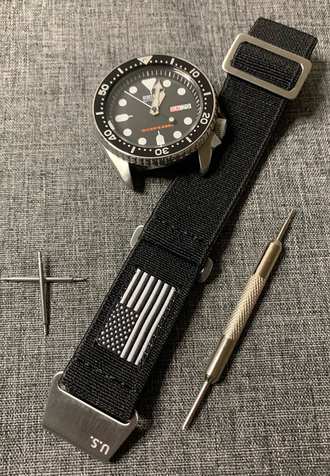 US Military / Marine Nationale Nylon Watch Strap / Stainless Steel ...