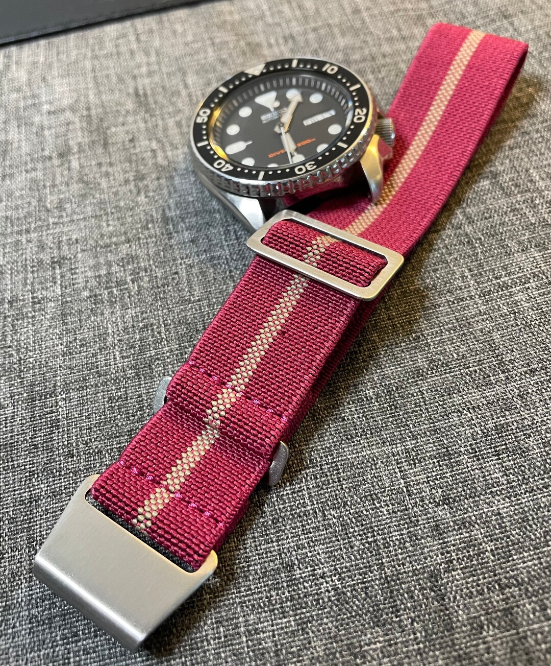 Marine Nationale Nylon Watch Strap / Burgundy - Thick Khaki Weave ...