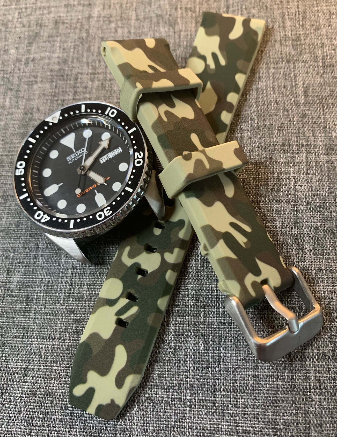 Silicone Sports Watch Strap / Green Camouflage / Stainless | Etsy