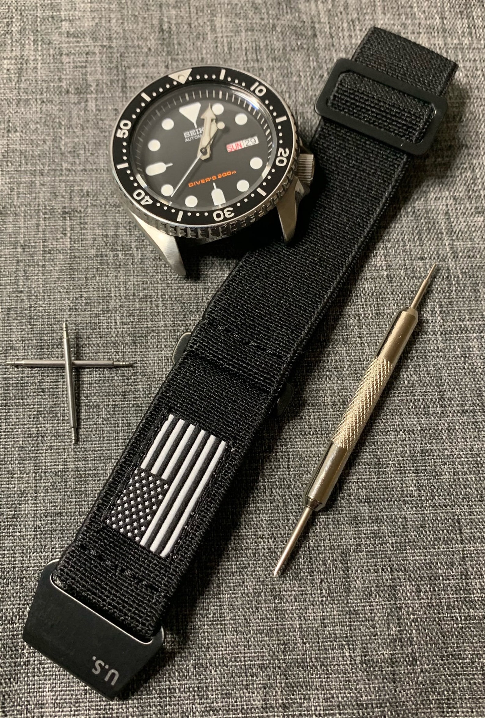US Military Marine Nationale Nylon Watch Strap / PVD Black Steel / New ...