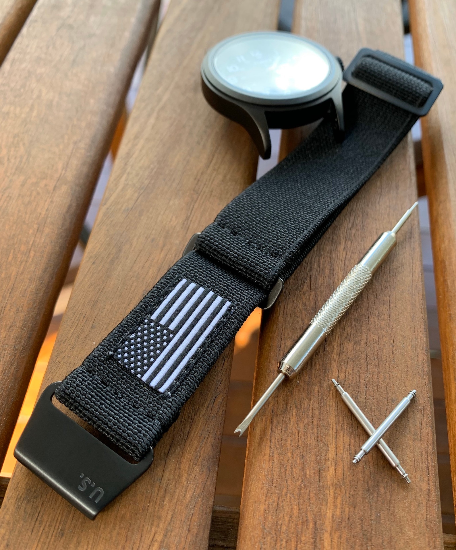 US Military Marine Nationale Nylon Watch Strap / PVD Black Steel / New ...