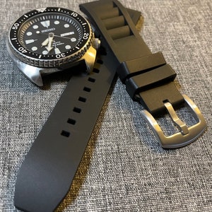 3rd Gen FKM Premium Rubber Ridge Design Watch Strap Black 20/22mm ...