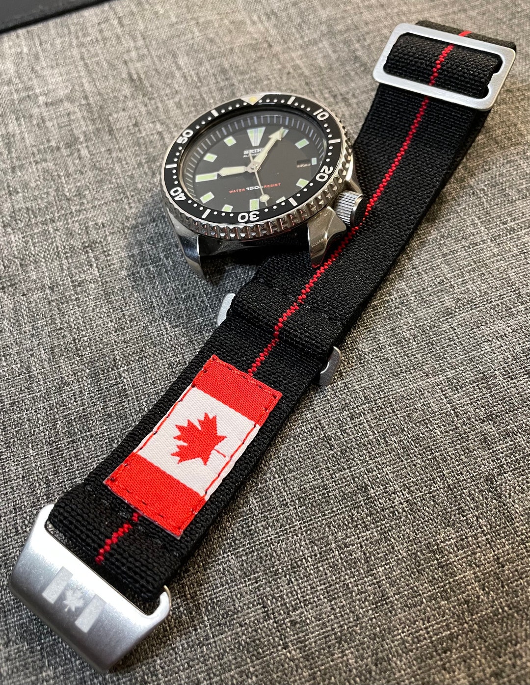 CANADIAN Marine Nationale Nylon Watch Strap / Patriotic Colours / Black ...