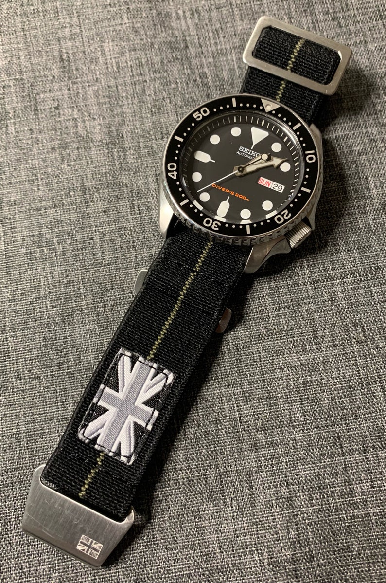 UK Marine Nationale Military Watch Strap / Black - Khaki / Stainless ...