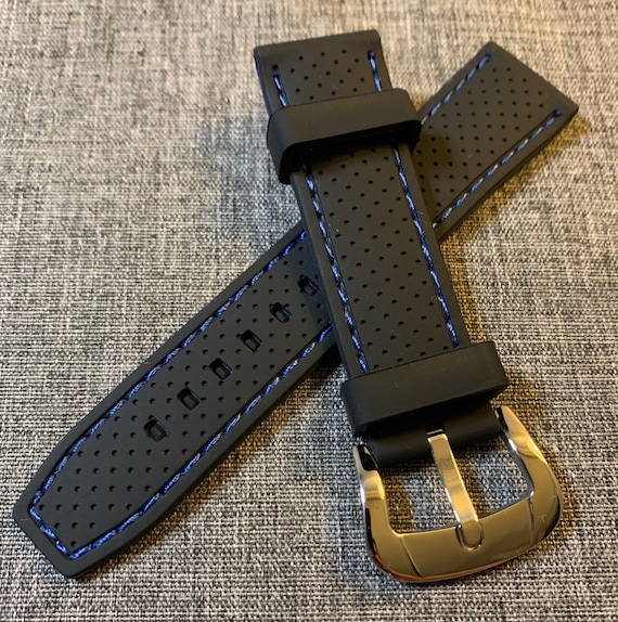 Premium Silicone Sports Watch Strap / Black Blue Stitching / | Etsy