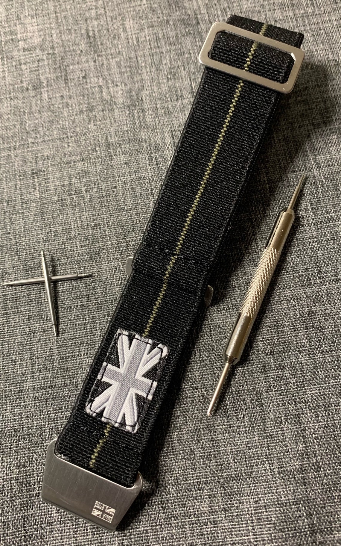 UK Marine Nationale Military Watch Strap / Black - Khaki / Stainless ...