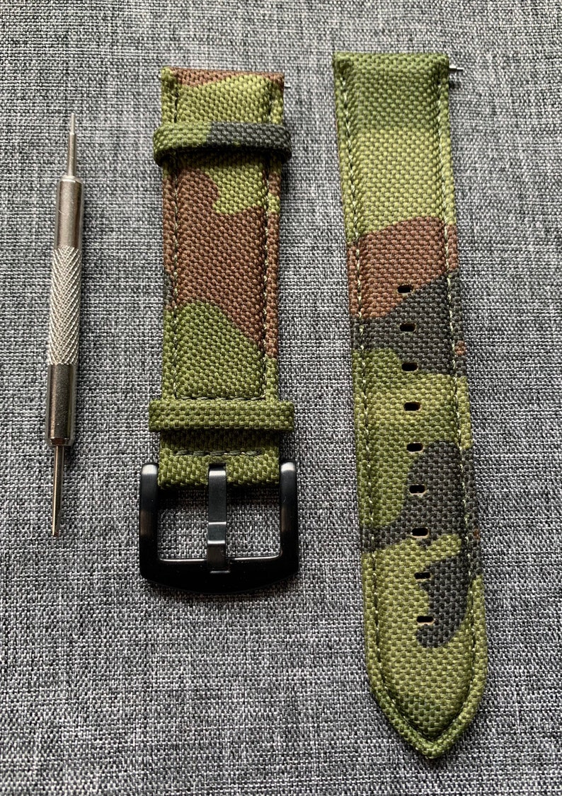 Military Sailcloth Leather Camouflage Watch Strap / Quick Release / PVD ...