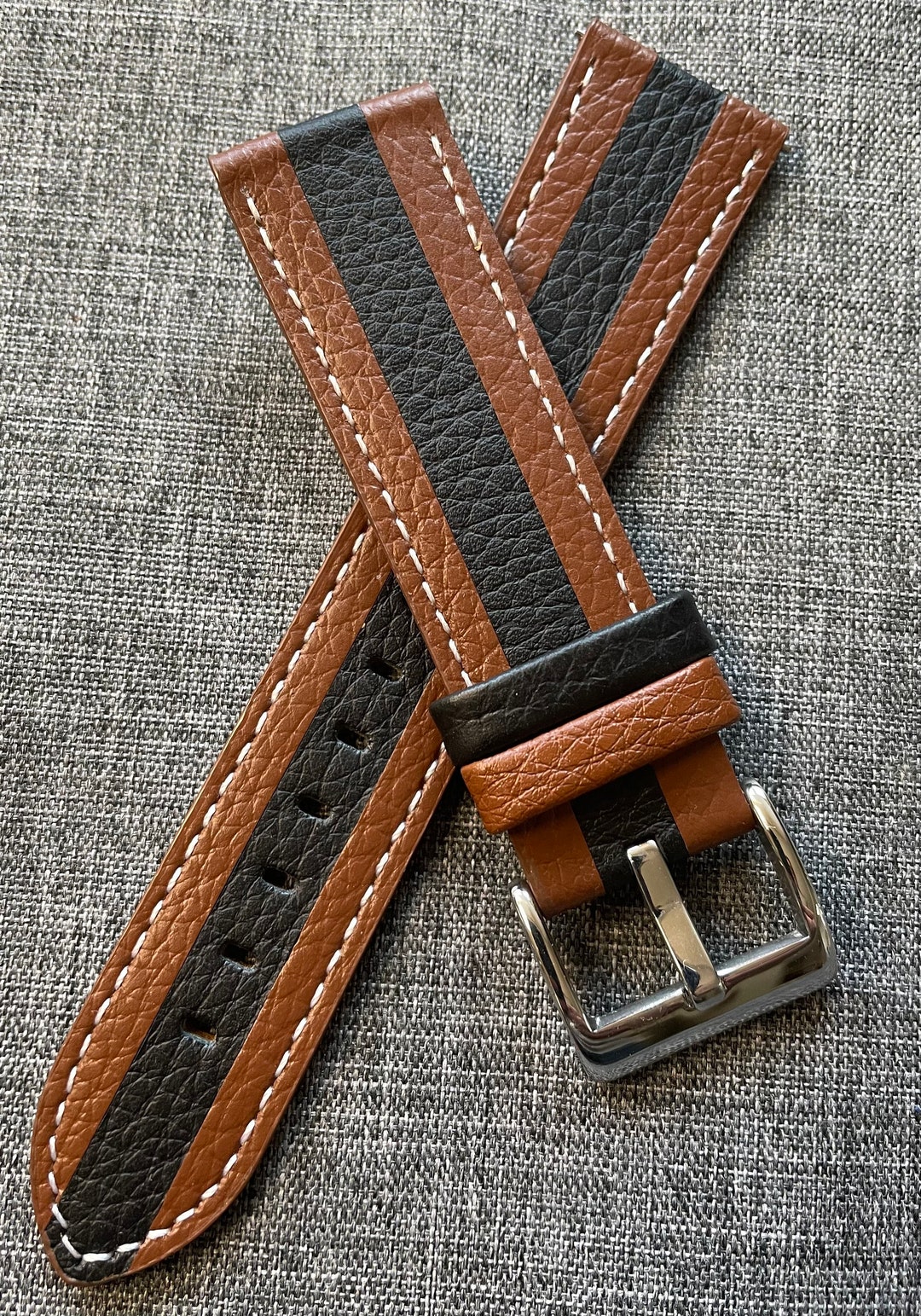 Top Grain Quality Leather / Rally Style Watch Strap / Brown Black ...