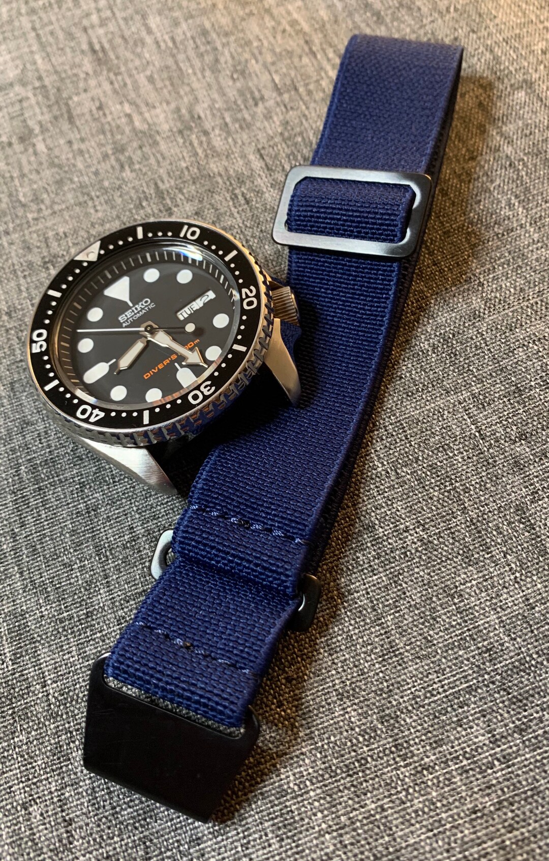 French Marine Nationale Nylon Watch Strap / Navy Blue / PVD Black Steel ...