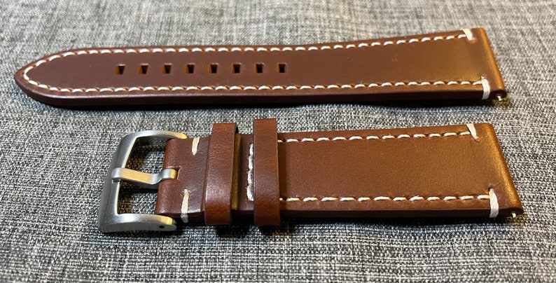 Premium Tanned Stitched Leather Watch Strap / Coffee / Stainless /20 ...