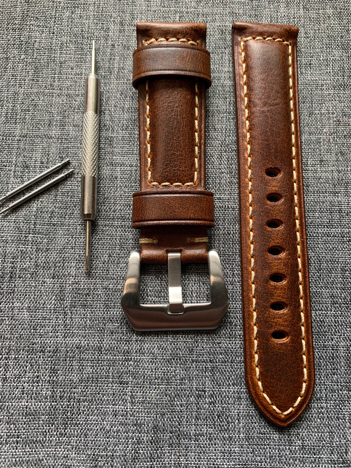 Premium Italian Oiled Leather / Stitched Leather Watch Strap / Light ...