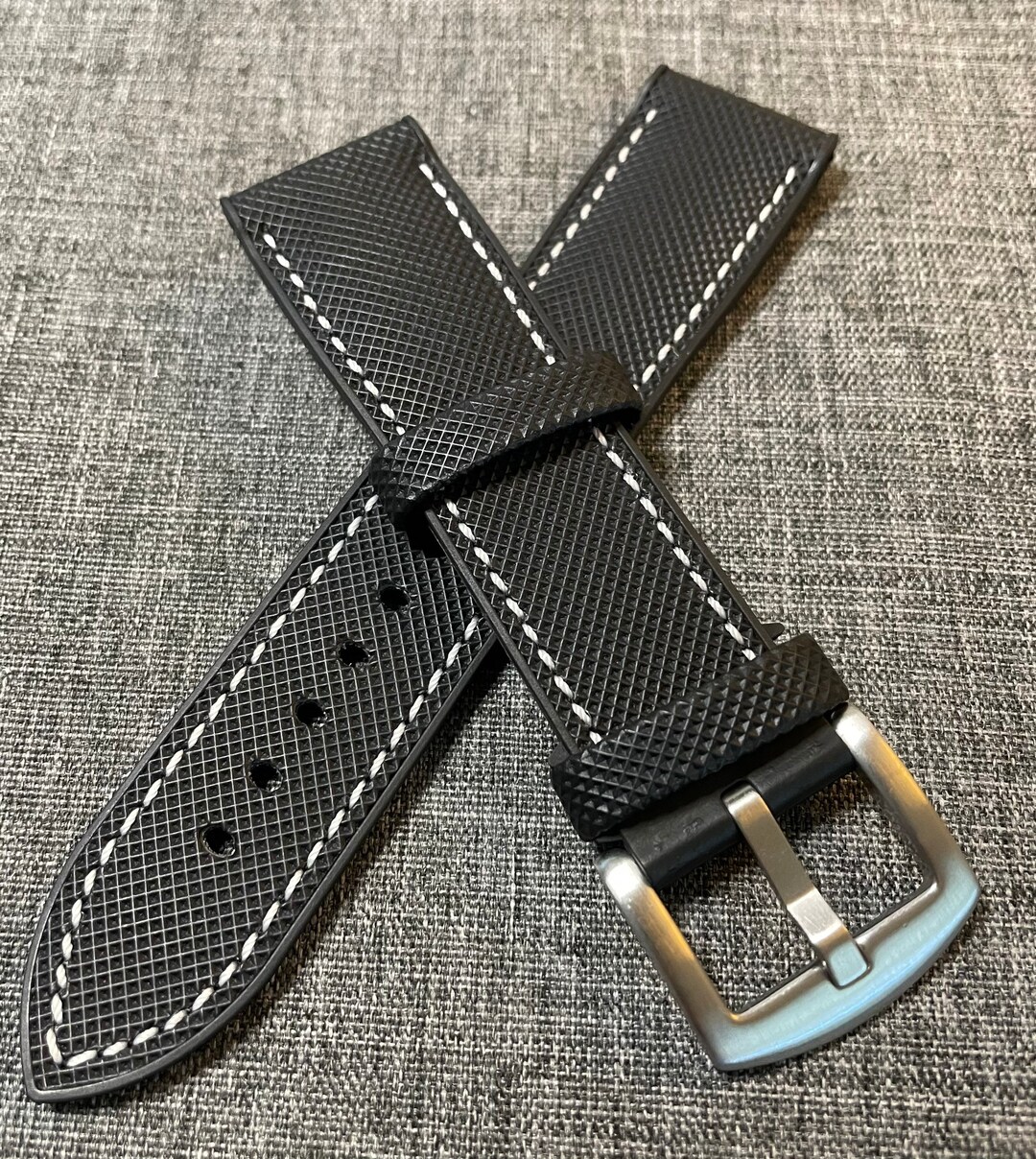 2nd Generation / Sailcloth Sports Watch Strap / Black White Stitching ...