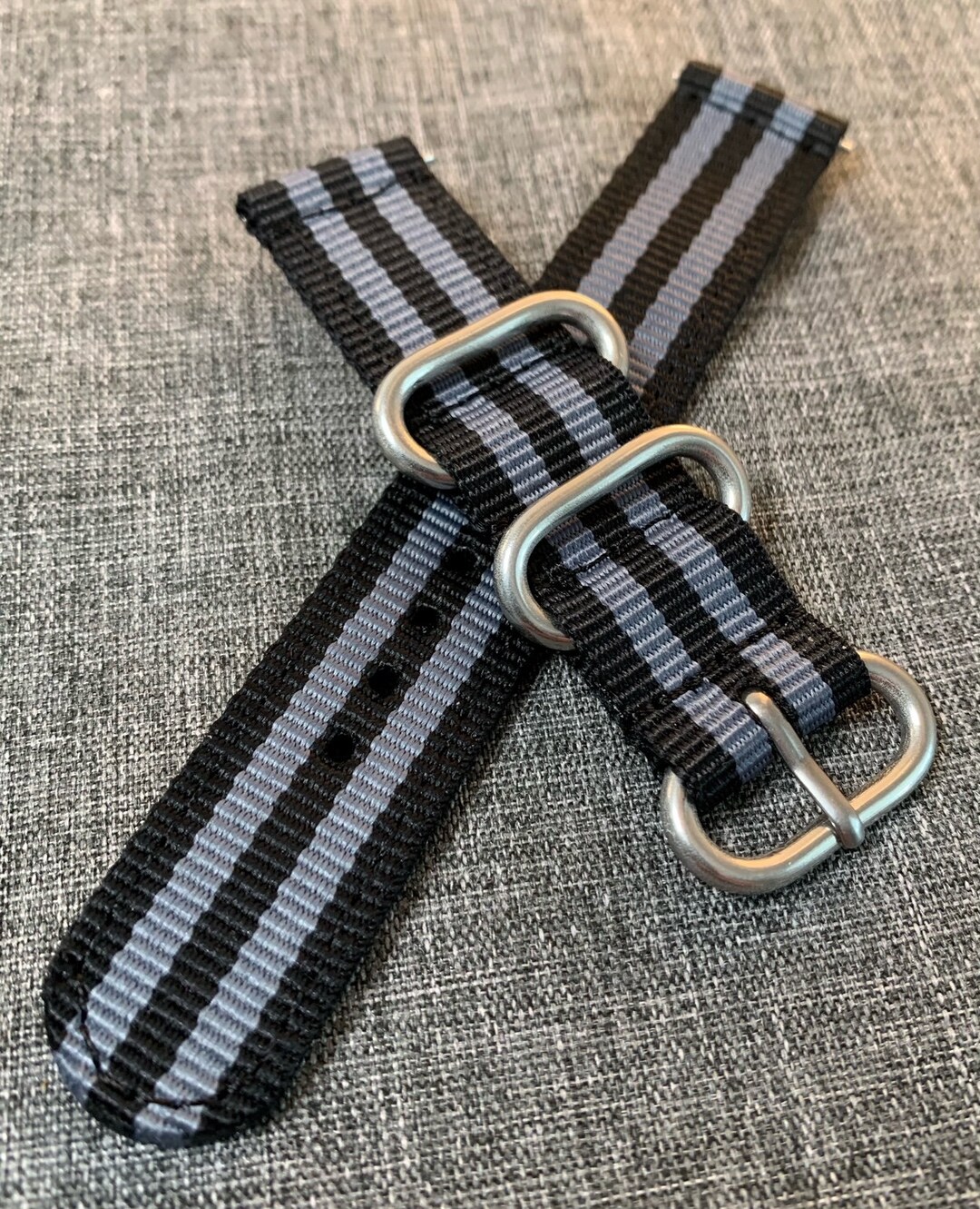 2 Piece Nylon Military Watch Strap / Bond Black and Grey / Quick ...