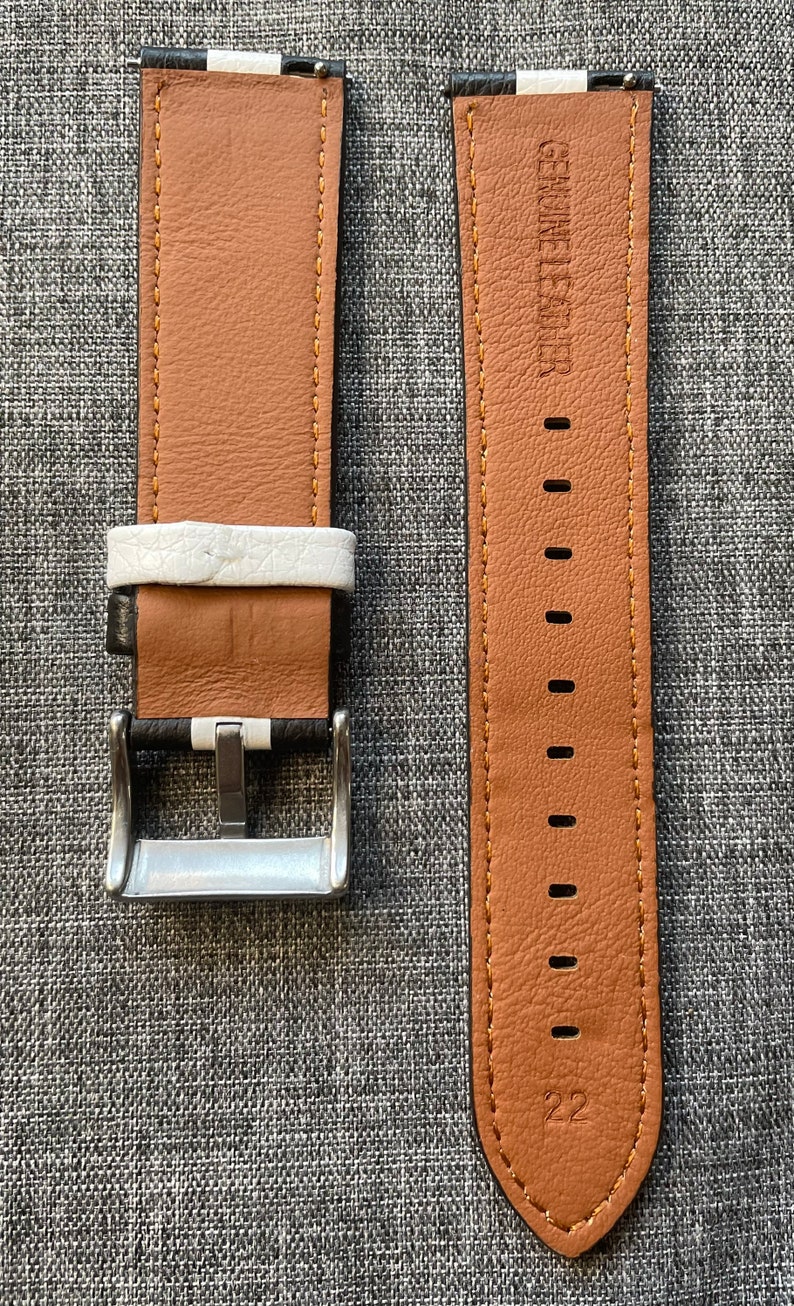 Top Grain Quality Leather / Rally Style Watch Strap / Black White ...