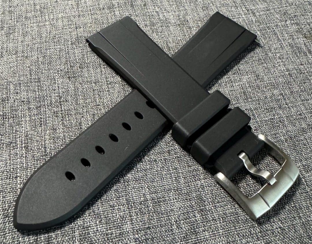 Premium FKM Rubber Sports Watch Strap Matte Black 20/22mm Hinge Design ...