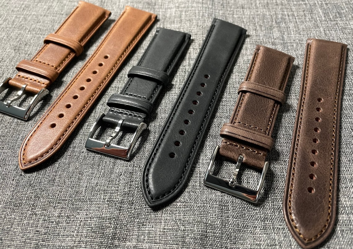 Superior Quality / Stitched Italian Leather Watch Strap / Black 18mm ...