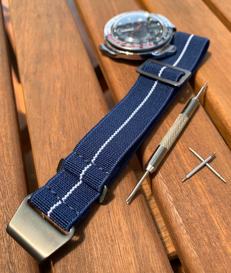 French Marine Nationale Nylon Watch Strap / Navy Blue - White Stripe ...