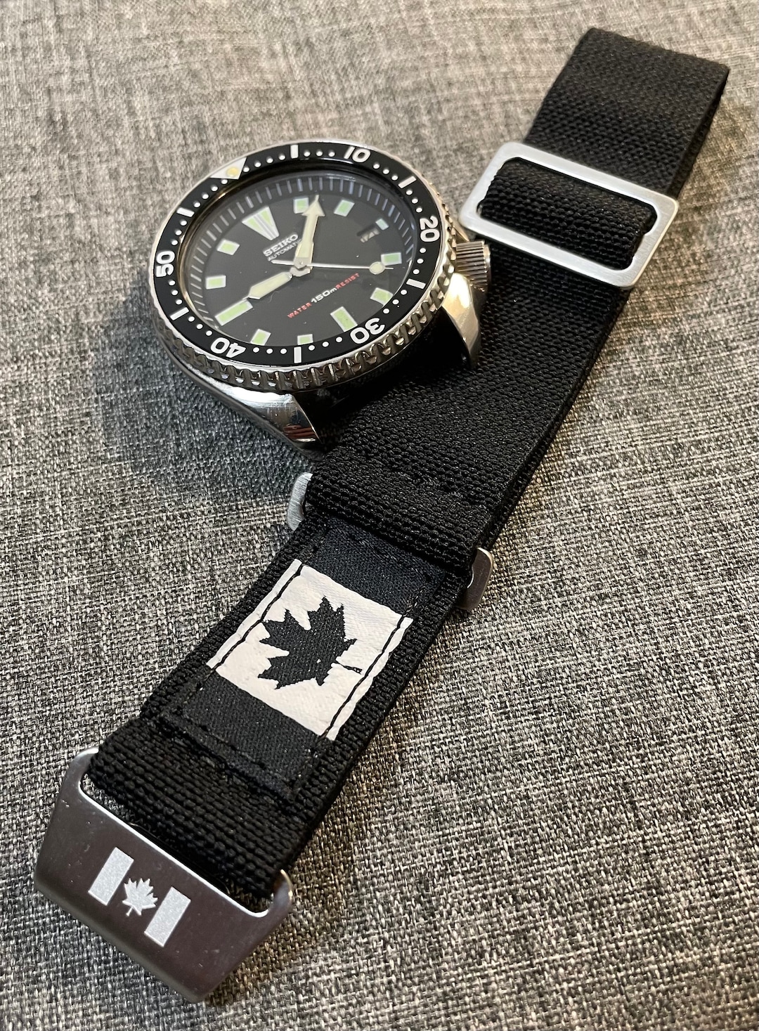 CANADIAN Marine Nationale Nylon Watch Strap / Grey Scale / Stainless ...