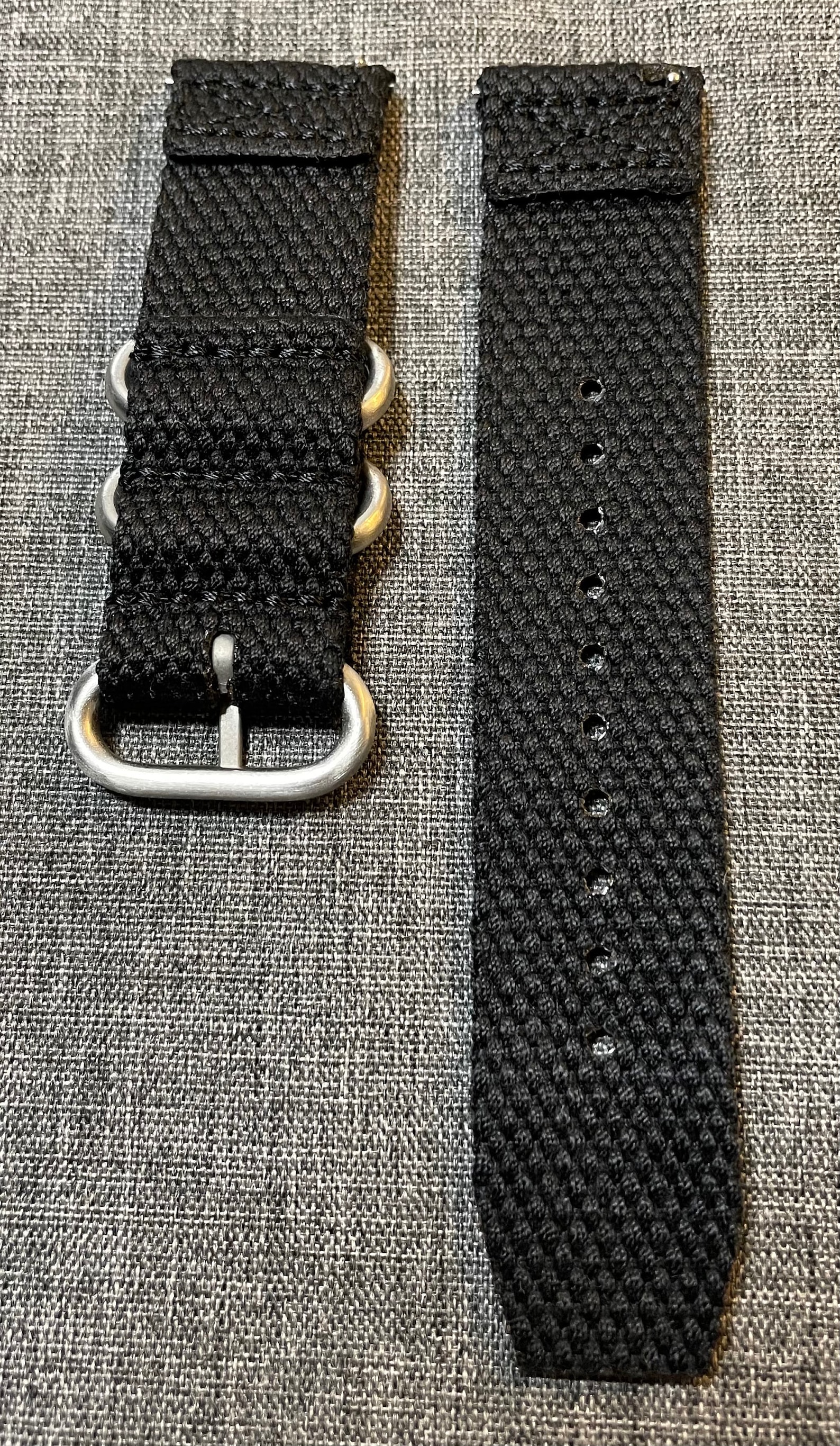 Premium Hemp Cotton Blend / 2 Piece Watch Strap / Black / Stainless 20 ...