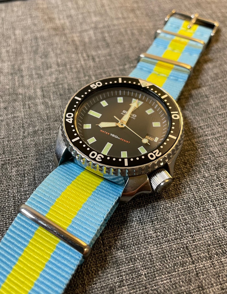 Basic Nylon Military Loop Watch Strap / Sky Blue Yellow Stripe - Etsy