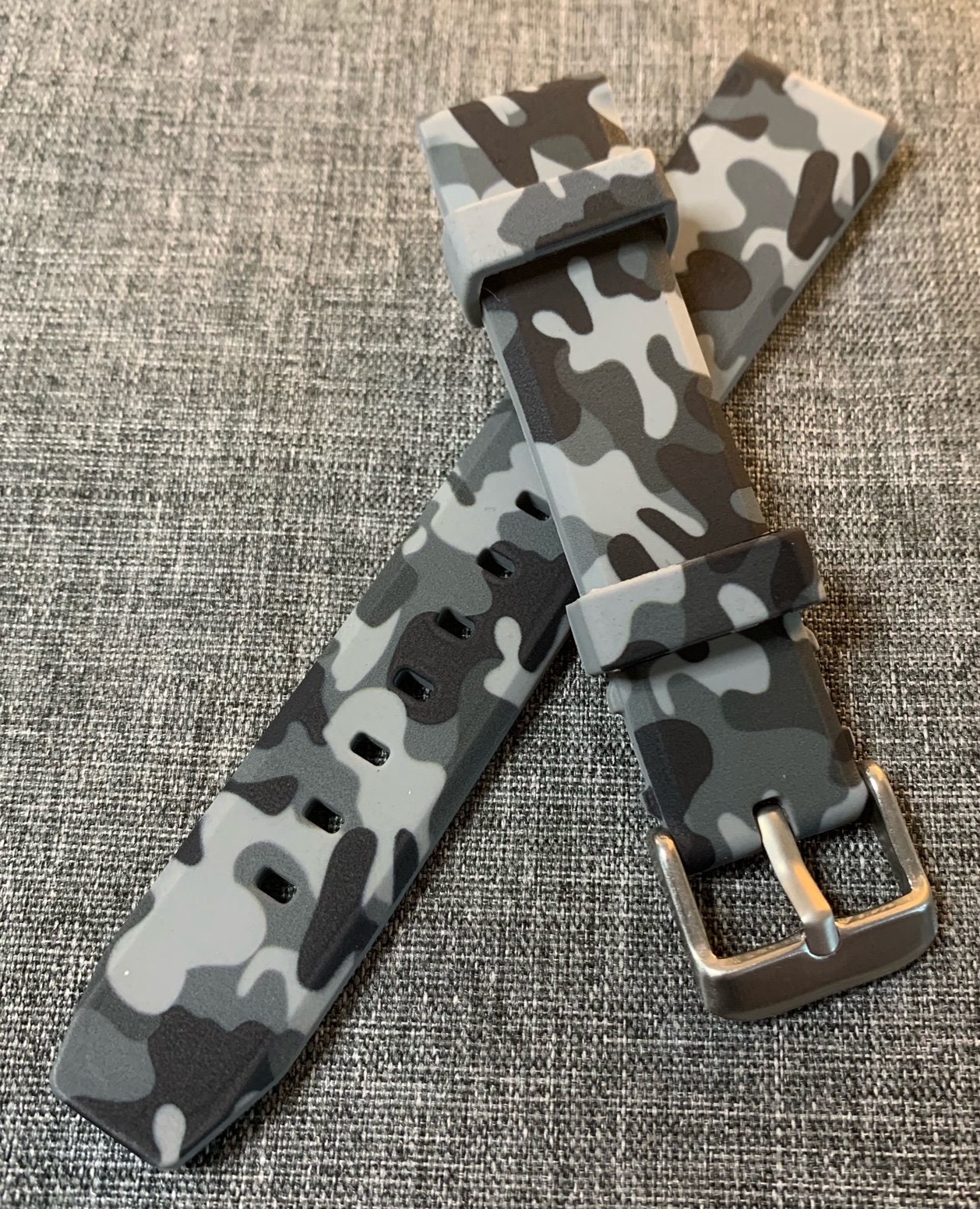 Silicone Sports Watch Strap / Grey Camouflage / Stainless | Etsy