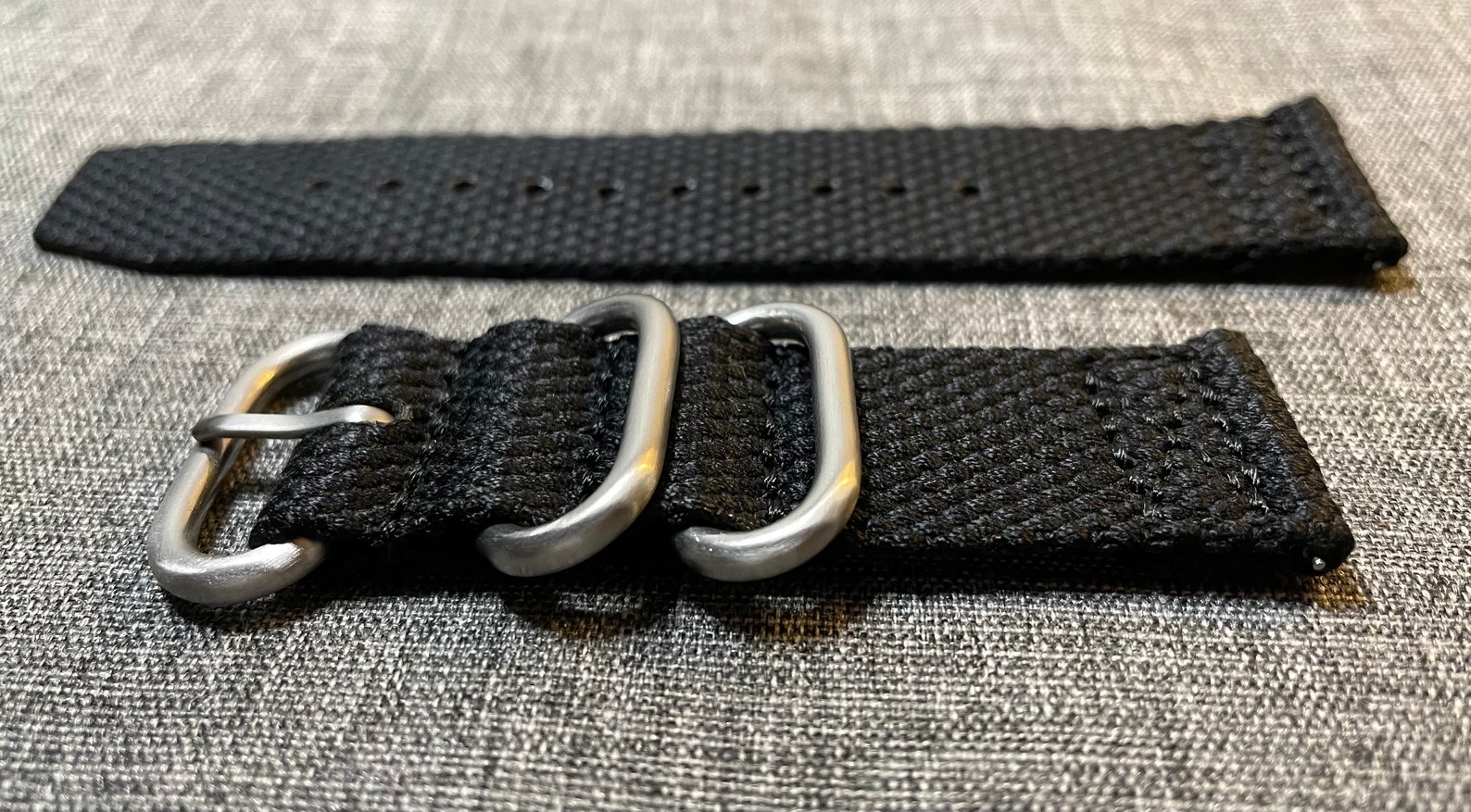Premium Hemp Cotton Blend / 2 Piece Watch Strap / Black / Stainless 20 ...