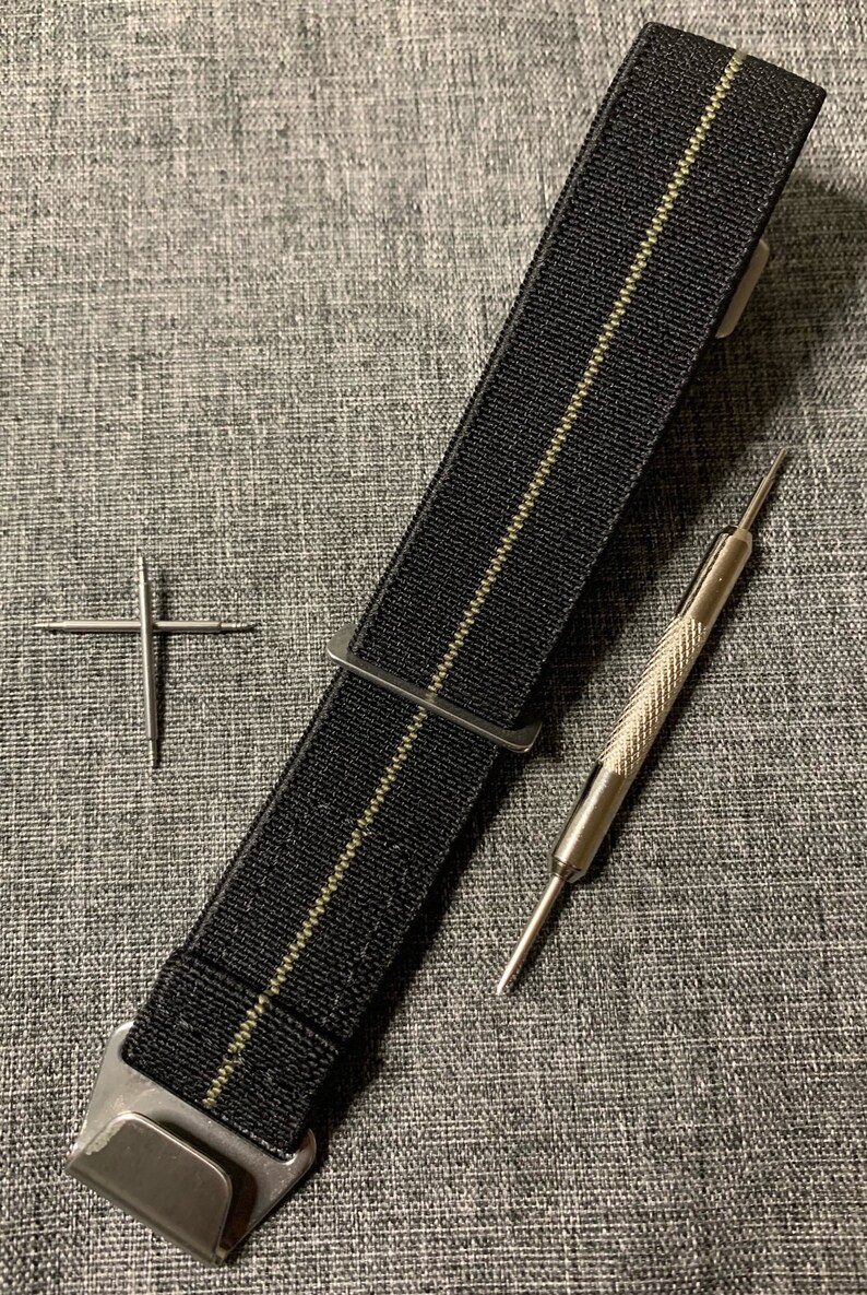 UK Marine Nationale Military Watch Strap / Black - Khaki / Stainless ...