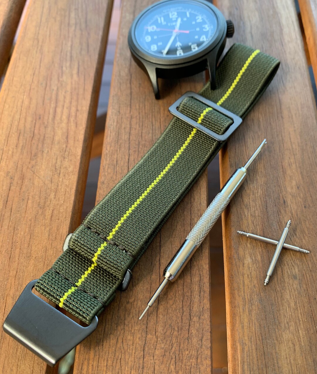 French Marine Nationale Nylon Watch Strap / Military Green - Yellow ...