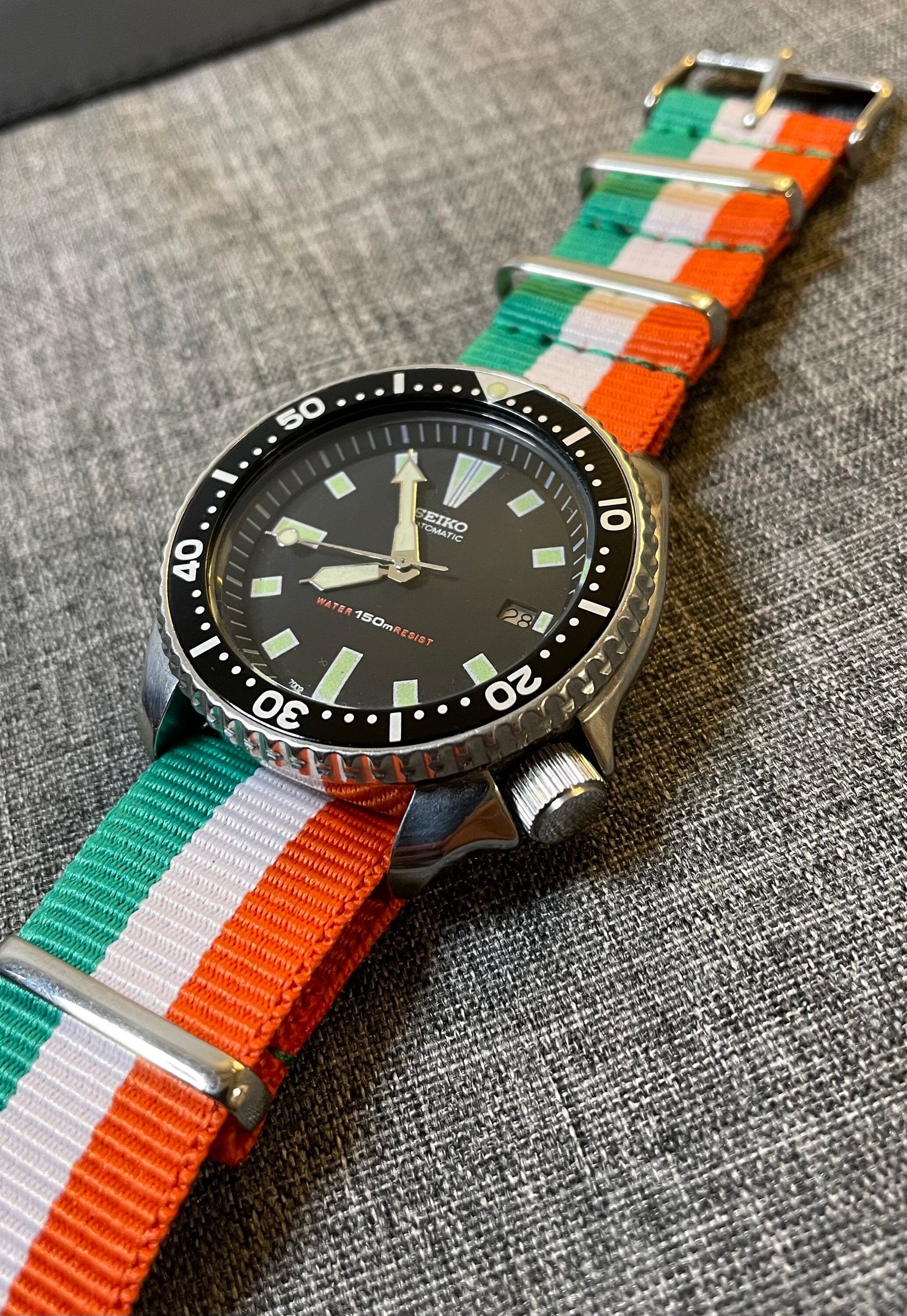 Basic Nylon Military Loop Watch Strap / Green Orange White Stripe 20mm ...