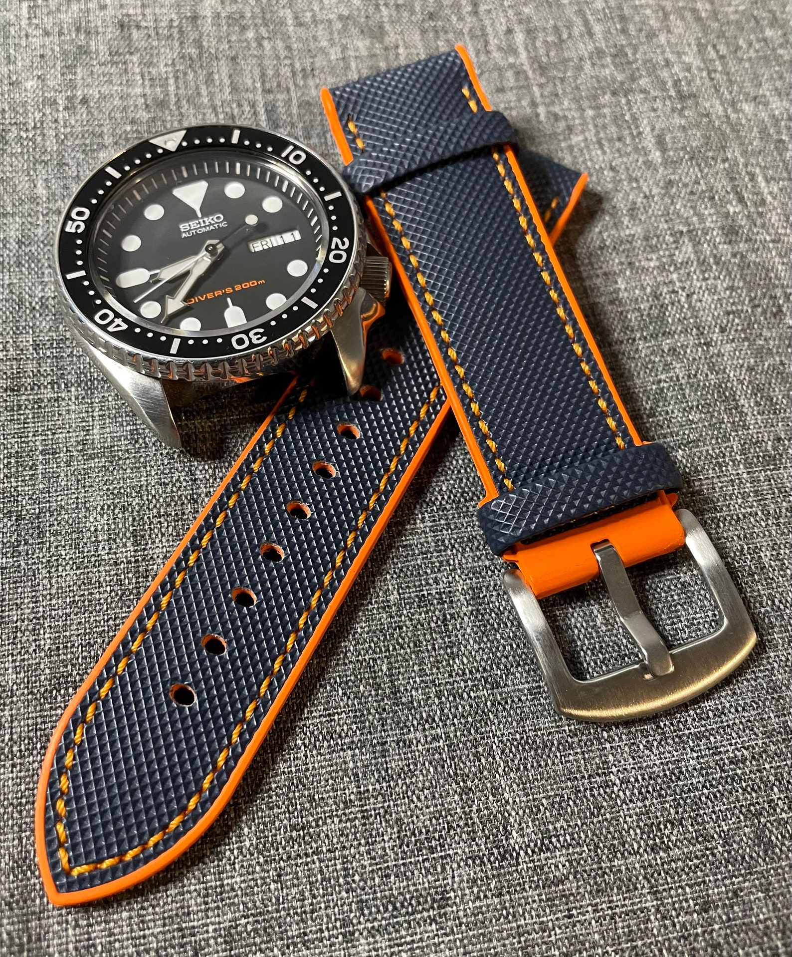 Premium FKM Rubber Aquatic Sports Watch Strap / Blue Orange / 316 Steel ...