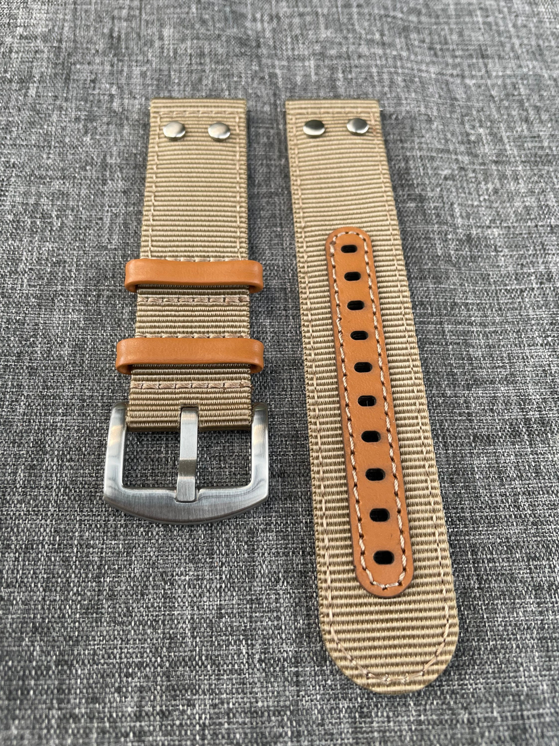 Rivet Pilot Strap / Premium Nylon Leather / Khaki Brown / | Etsy