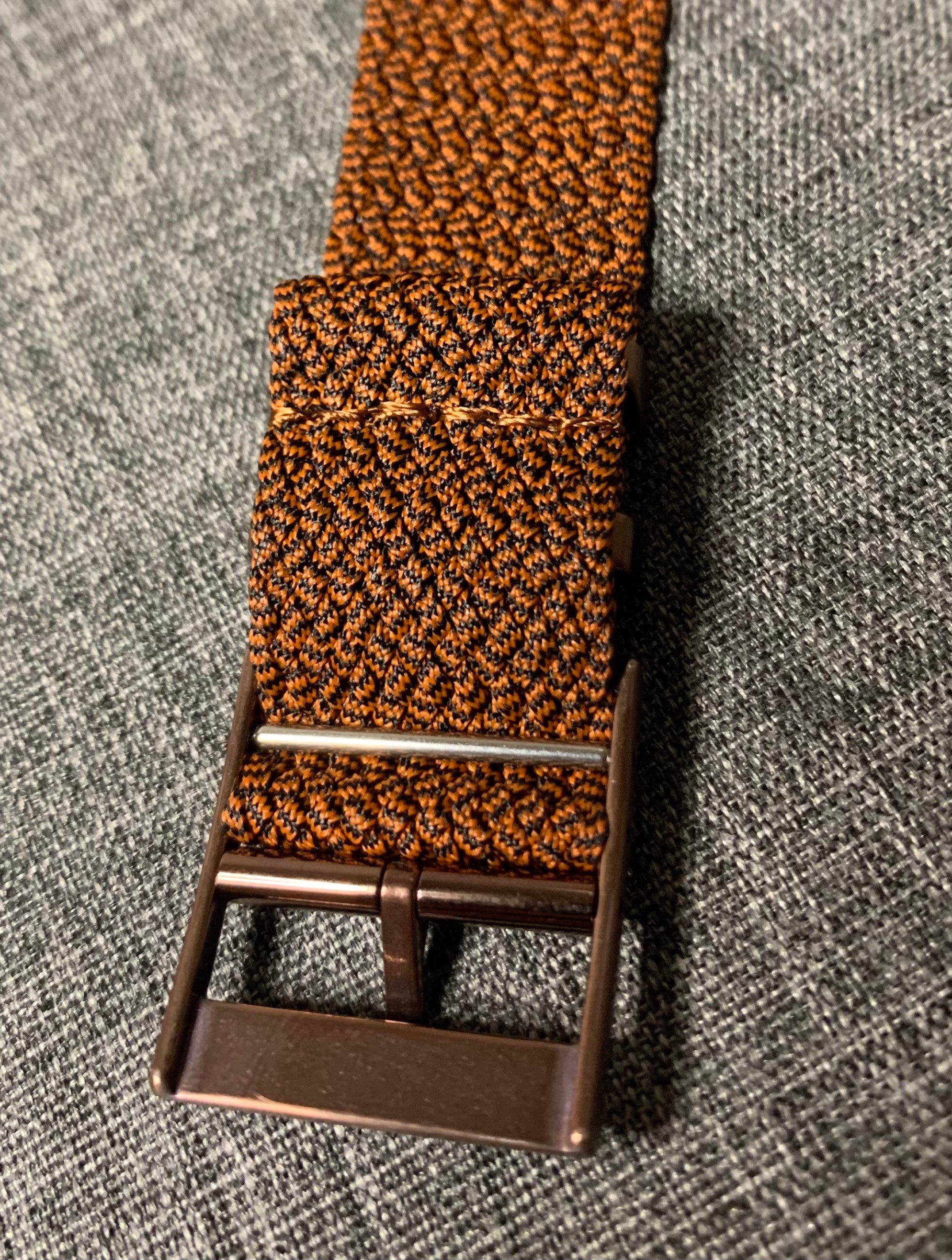 Single Pass Perlon Watch Strap / Black Orange Weave / Bronze | Etsy