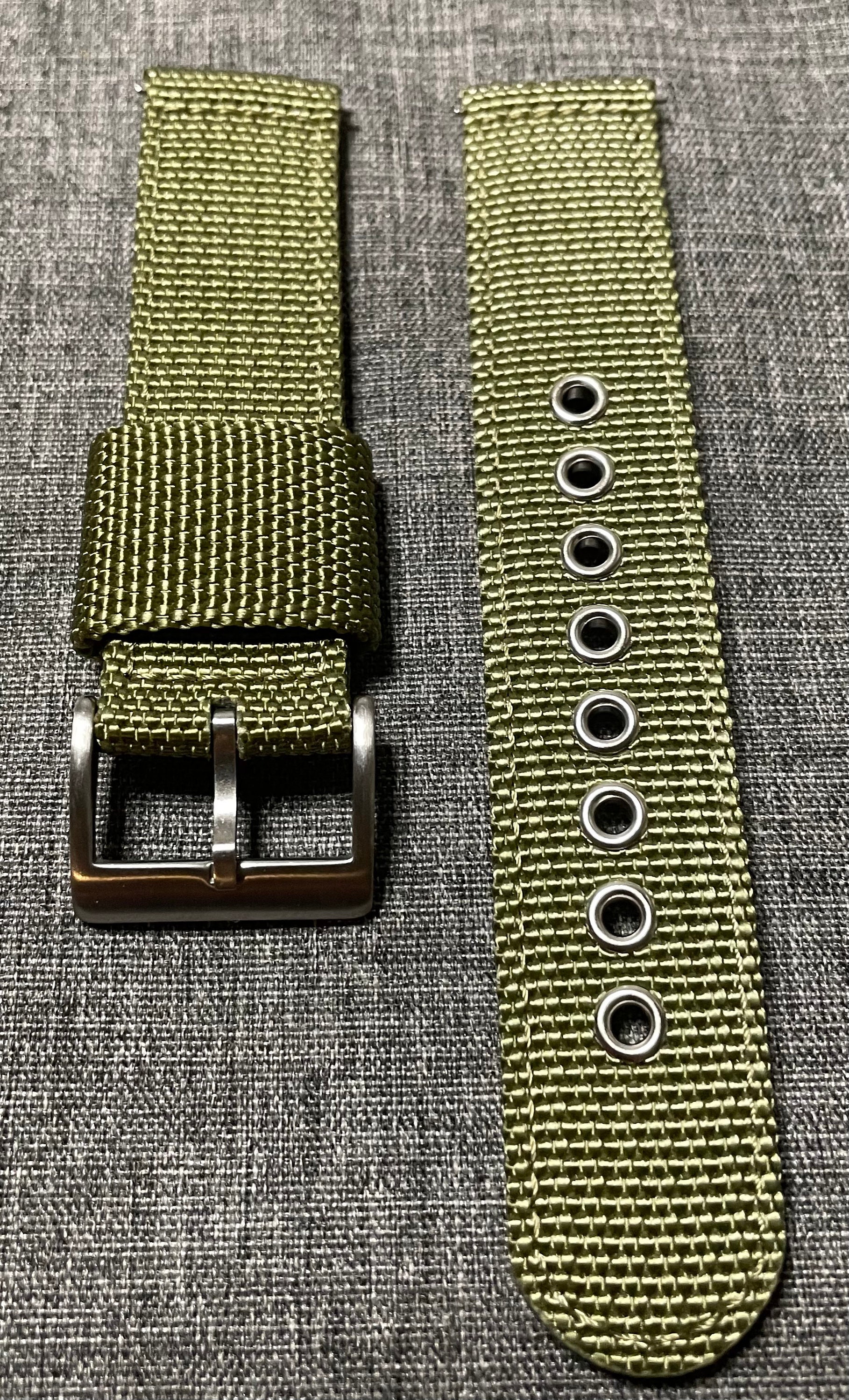 Nylon Stitched Watch Strap 2pc / Steel Eyelets / Military Green / 316 ...