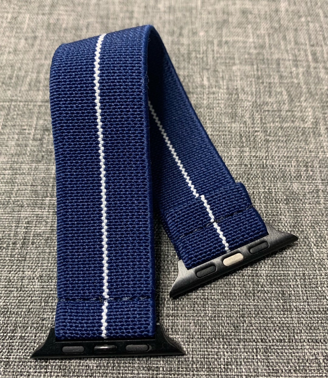 Apple Iwatch Elastic Nylon Watch Strap / Blue - White Stripe / LARGE ...