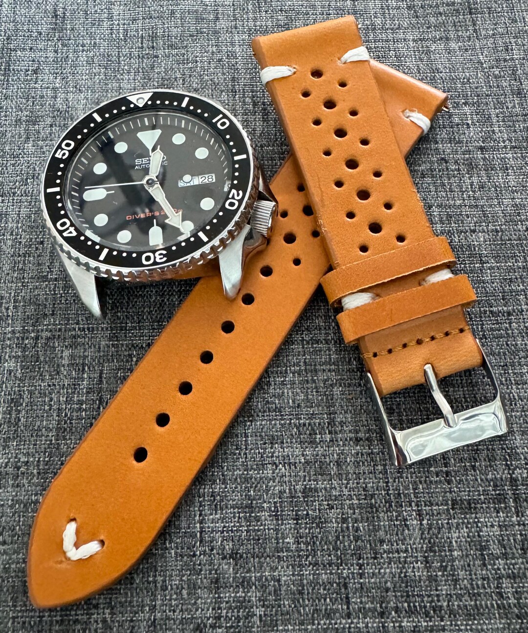 Quality Leather / Rally Design Watch Strap / Light Brown 18mm/19mm/21mm ...